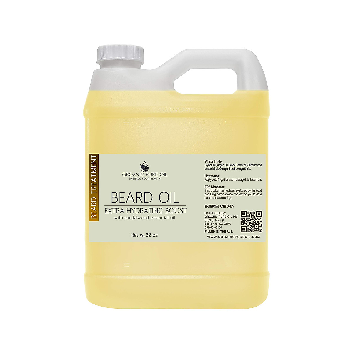 Sandalwood Beard Oil - Natural, Non-GMO, Facial Hair Hydrating & Conditioning Oil Blend - 32 oz - Bulk Sized, Promoting Growth and Silky Smooth Hair - Jojoba, Argan & More!