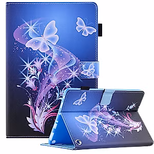Viclowlpfe Amazon Kindle Fire HD 10 and Fire HD 10 Plus Tablet Case (Compatible with 11th Generation 2021 Release), Slim Fit Leather Stand Smart Cover with Auto Sleep/Wake, 01 Butterfly Flower