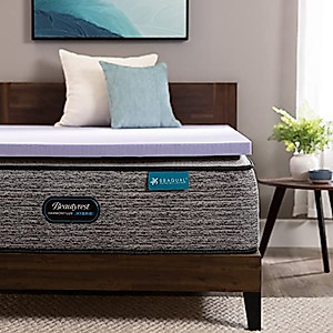 BEAUTYREST, Lavender Colored, Aloe Gel Bead, Pressure Relieving Memory Foam Mattress Topper, 2 inch, Queen