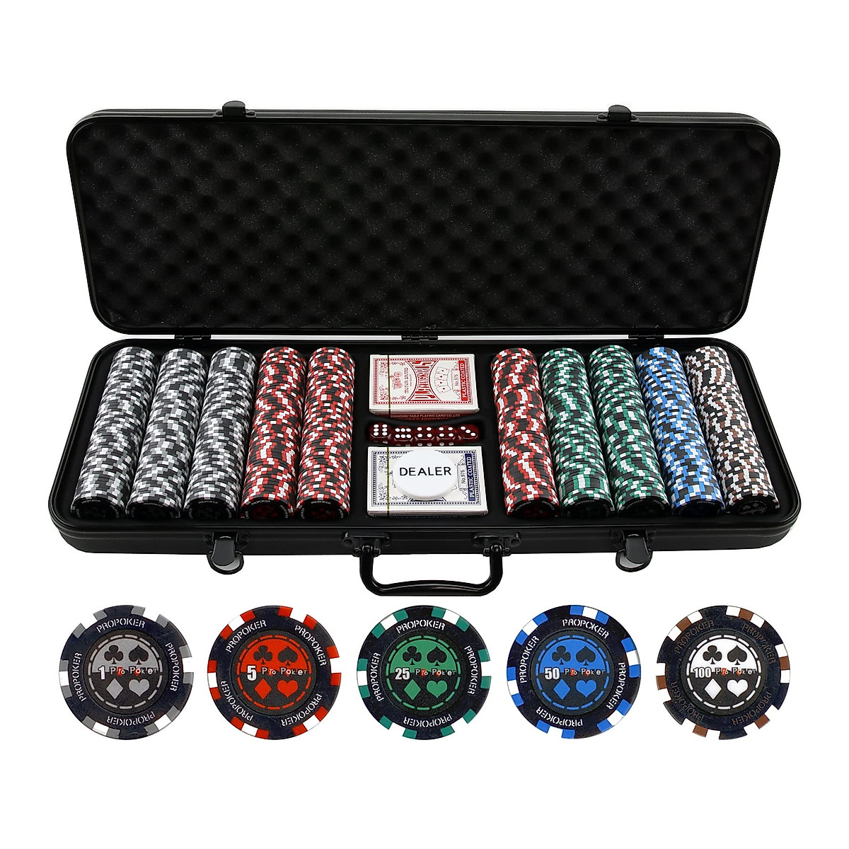 Versa Games 500pc Poker Chips - Pro Poker Clay Poker Chip Set - Casino Quality Clay Poker Chips with Denomination Numbers for Texas Holdem - New Upgraded Poker Chip Case - Poker Chips Set
