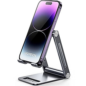 UGREEN Phone Stand for Desk Cell Phone Holder Adjustable Compatible with iPhone 14 13 12 Pro Max 11 XS Max XR X 8 Plus, Nintendo Switch, Aluminum Metal Desktop Phone Stand Portable, Space Grey