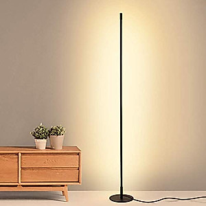 LAKIQ Modern Linear Standing Floor Lamps Living Room Black LED Floor Light with Plug for Reading Bedroom(Warm Light)
