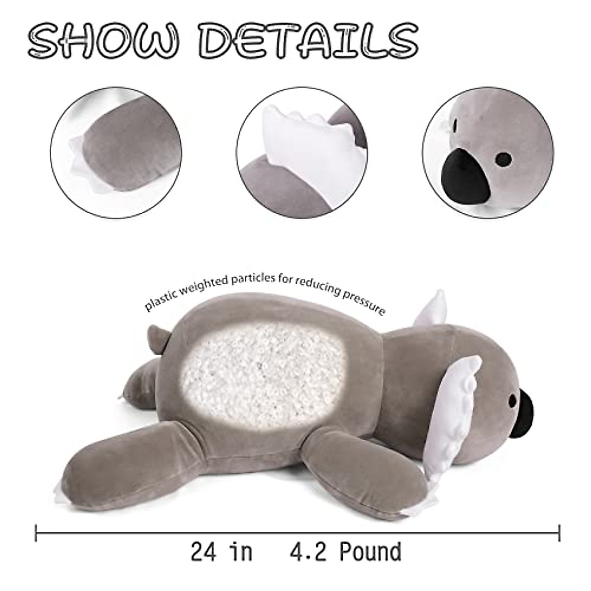 24" 4.2lbs Koala Weighted Stuffed Animals,Cute Cuddle Plushie Toy Weighted Koala Plush Throw Pillow for Children Kids Adults(Koala)
