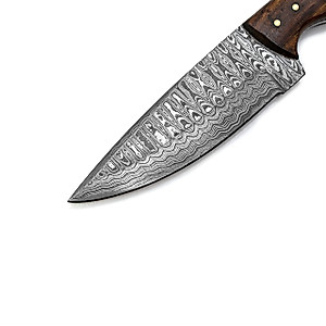 Titan International Knives 8.2" Damascus Steel Fixed Blade Hunting Knife | Handmade 1095 4340 Carbon Mix Hand Pounded | EDC Black Walnut and Olive Wood Handle | Leather Sheath Multi Purpose Survival and Camping Knives