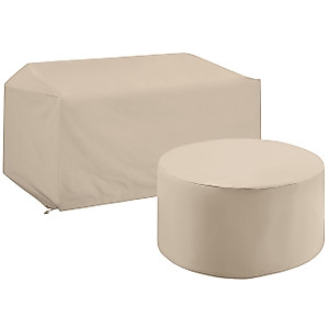Crosley Furniture Patio Furniture Covers, Waterproof 2-Piece Cover Set for Round Outdoor Table and Loveseat, Tan