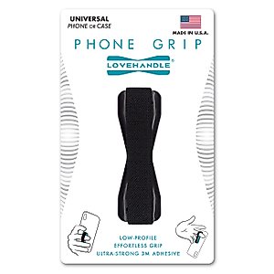 LOVEHANDLE Phone Grip for Most Smartphones and Mini Tablets, Black Elastic Strap with Black Base, LH-01Black