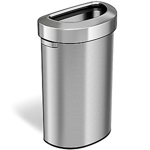 iTouchless Stainless Steel Trash Can and Recycle Bin, Slim and Space-Saving Design for Home, Office, Kitchen, Restaurant, Restroom, Large Capacity, 23 Gallon / 87 Liter, Open Top, Semi Round 23 Gal