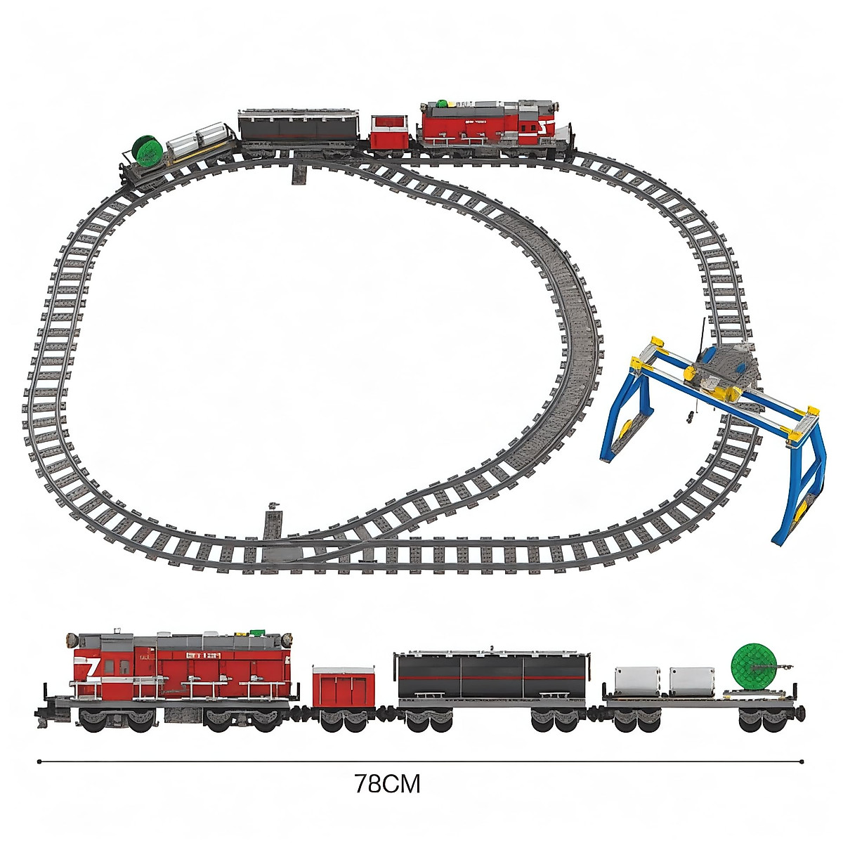 General Jim's Red Diesel Cargo Train Building Blocks Set - 1000+ Piece City Series with Automatic Running System, Railway Tracks, and Truck - Compatible with Major Brick Building Brands