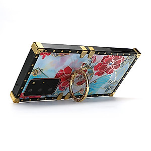 TYOROY Square Case for Galaxy Note 20 Ultra,Luxury Elegant Women Girls Classic Retro Soft TPU Case with Kickstand for Samsung Galaxy Note 20 Ultra 5G 6.9 inch (Butterfly Flower Rose)