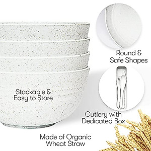 Wheat Straw Dinnerware Sets | Unbreakable Dinnerware Sets | Dishwasher Microwave Safe Dinnerware | Eco Friendly Non Breakable Dinnerware Sets | RV Outdoor Camping (White, Service for 4 (28 pcs))