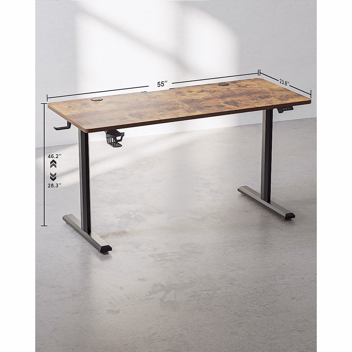 FAMISKY Electric Standing Desk, 55 x 24 Inches Height Adjustable Desk, Ergonomic Home Office Computer Workstation with Splice Board, Rustic Brown
