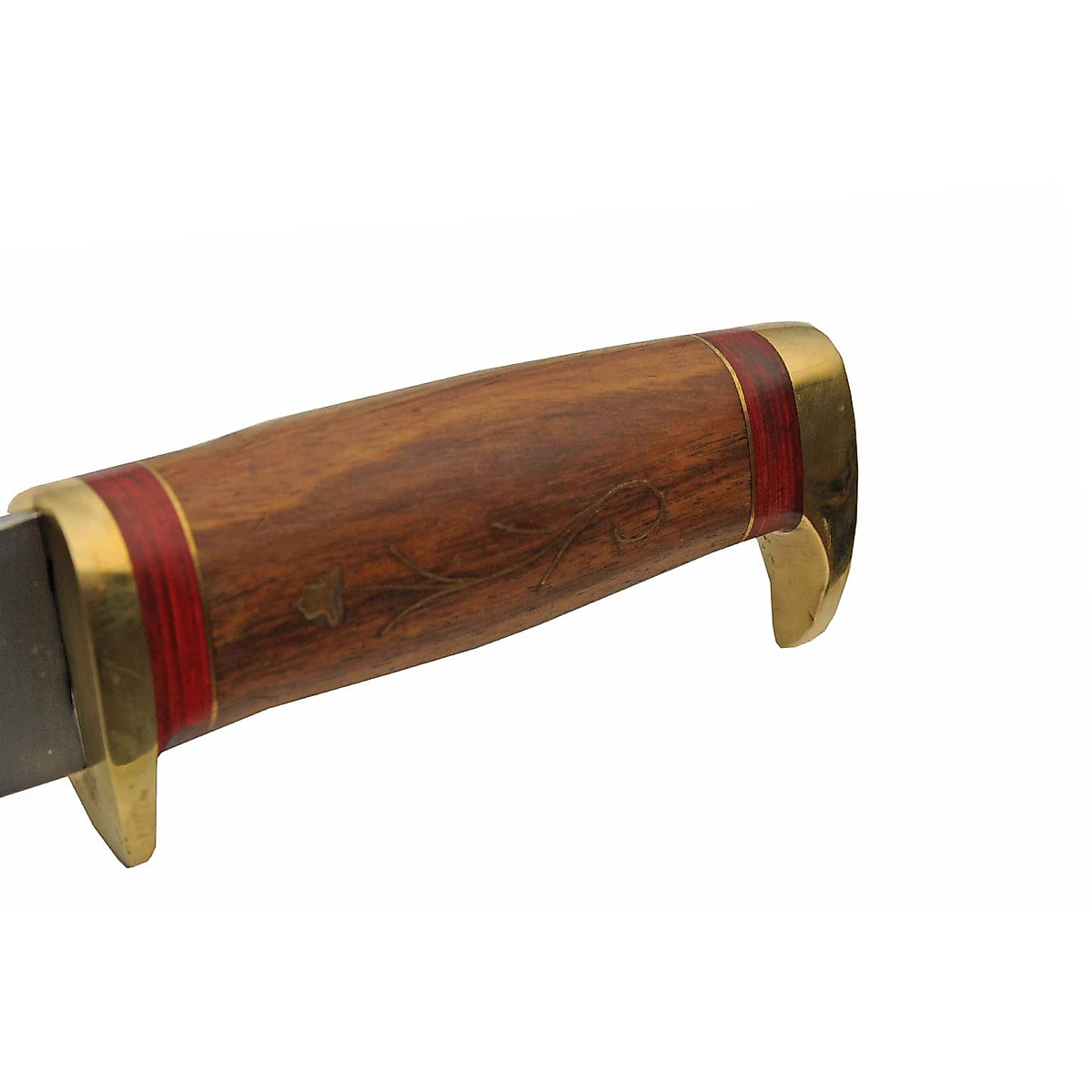 Wood & Brass Hunting Knife 12.25" Stainless Steel Brass Inlay