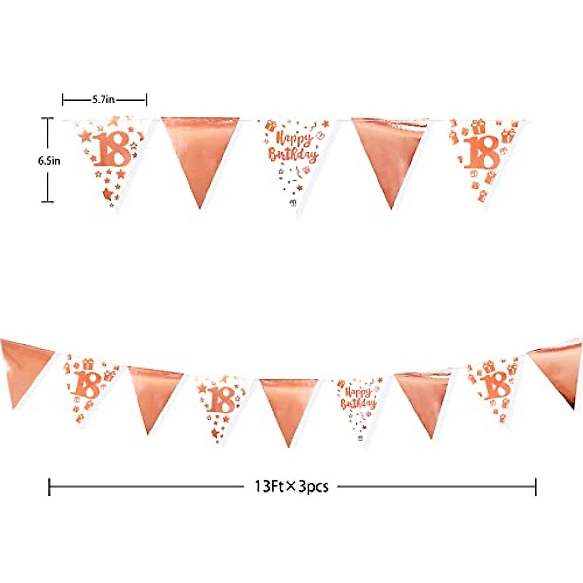 40Ft Rose Gold 18th Happy Birthday Banner Bunting Triangle Flag Pennant Garland for Girls 18th Birthday Decorations Time to Adult Eighteen Birthday Party Sign for Her 18 Birthday Decor Supplies