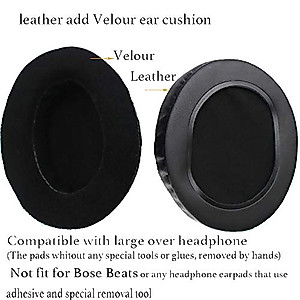 Replacement Ear Pad PU Velour Cushions for Brainwavz HM5, Turtle Beach, HD280 pro, Monoprice 8323, AKG, Sony, ATH M50X M40X ATH M Series and More Large Headphones pad (Pu/Velour Black)