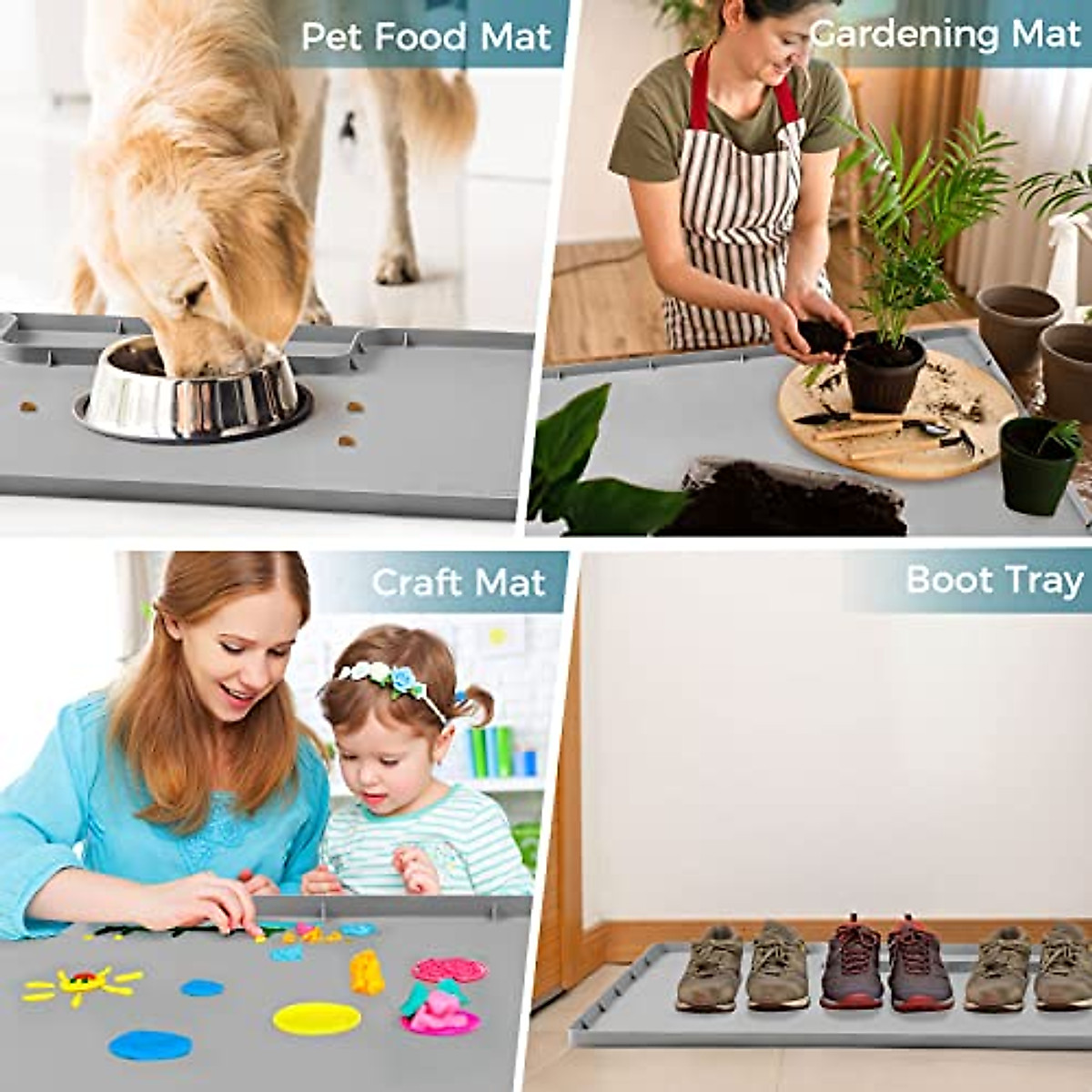 XDS The Original Under Sink Mat for Kitchen Waterproof, 34''x22'' Silicone Under Sink Liner, Cut to Fit Under Sink Tray for Kitchen Cabinets, Preventing Drips, Leaks, Spills (Light Gray)