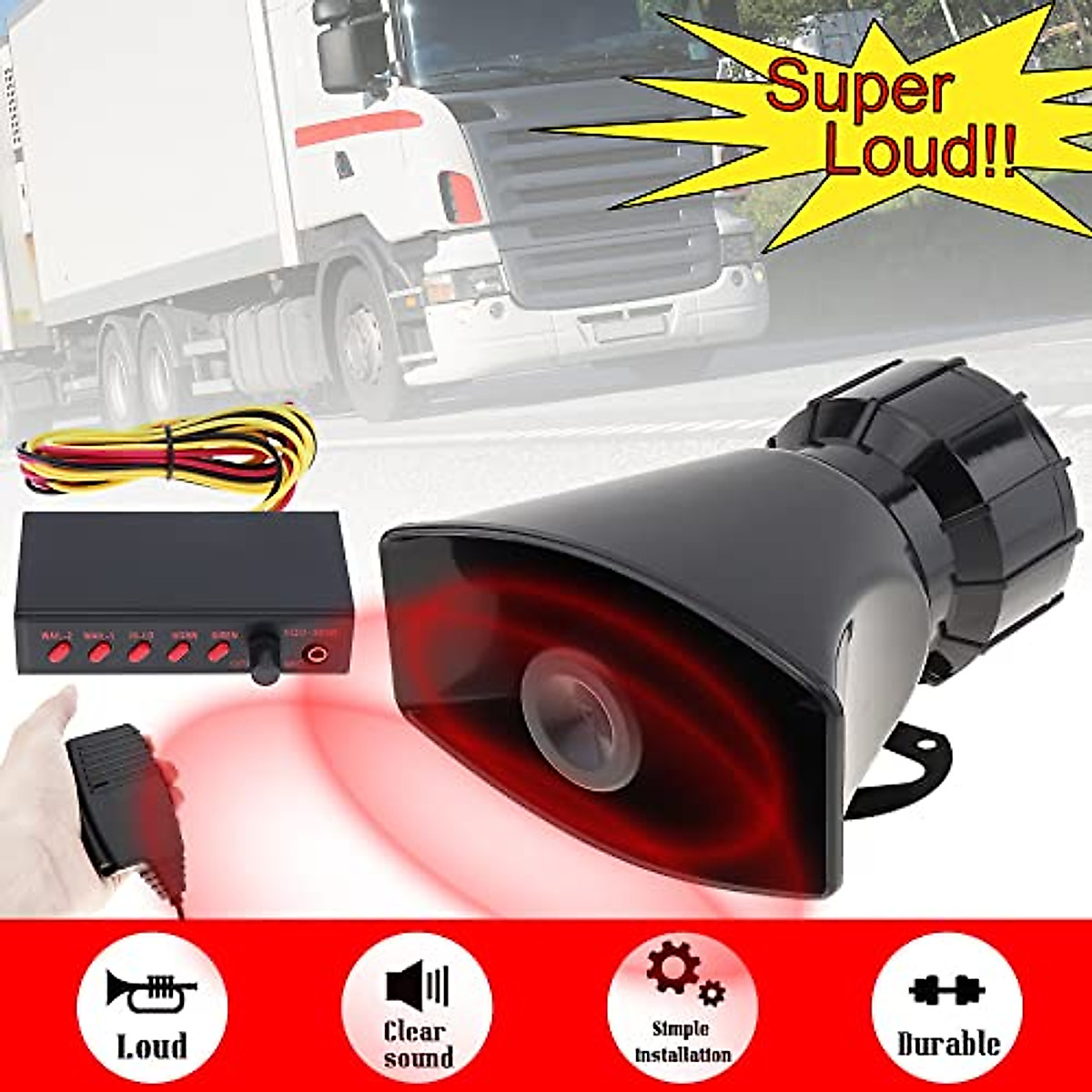 DriSentri 12V Car Horn Siren Sound 5 Tone Alarm Electric Horn 100W PA Speaker System Megaphone Loud for Car Train Boat Ship