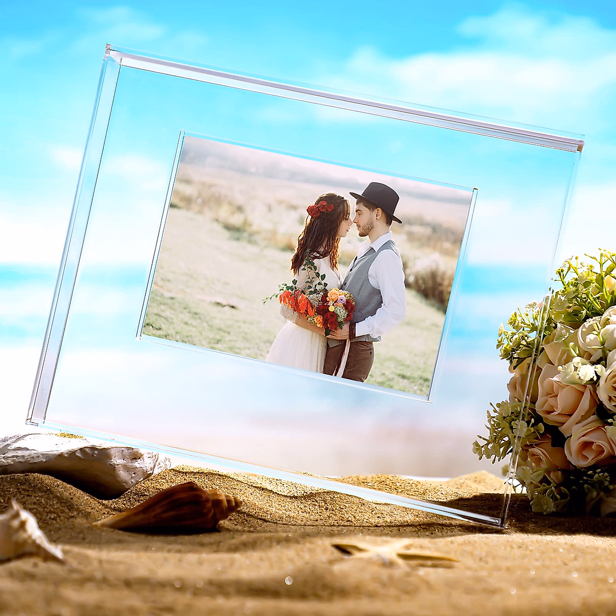 Queekay Wedding Unity Sand Ceremony Photo Frame Clear Acrylic Sand Ceremony Shadow Box with Picture Frame for Wedding Decorations Home Decor Keepsake (Classic Style)