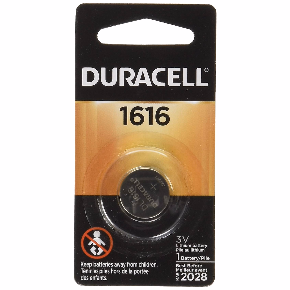 Duracell DL1616BPK Lithium Coin Battery, 1616 Size, 3V, 55 mAh Capacity (Case of 6)