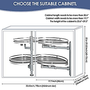 LIVOSA Magic Corner Kitchen Cabinet Pull Out Organizer with 2 Non-slip Tiers Swing Tray and Soft Close for 36" Cabinets, Right Handed Open, Grey