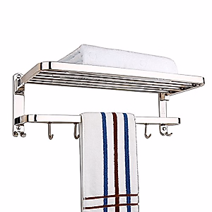 Candora Wall Mounted Shelf Towel Rack 100% 304 Stainless Steel Towel Shelf Towel Holder with 9 Hooks (24in/60cm, A #)