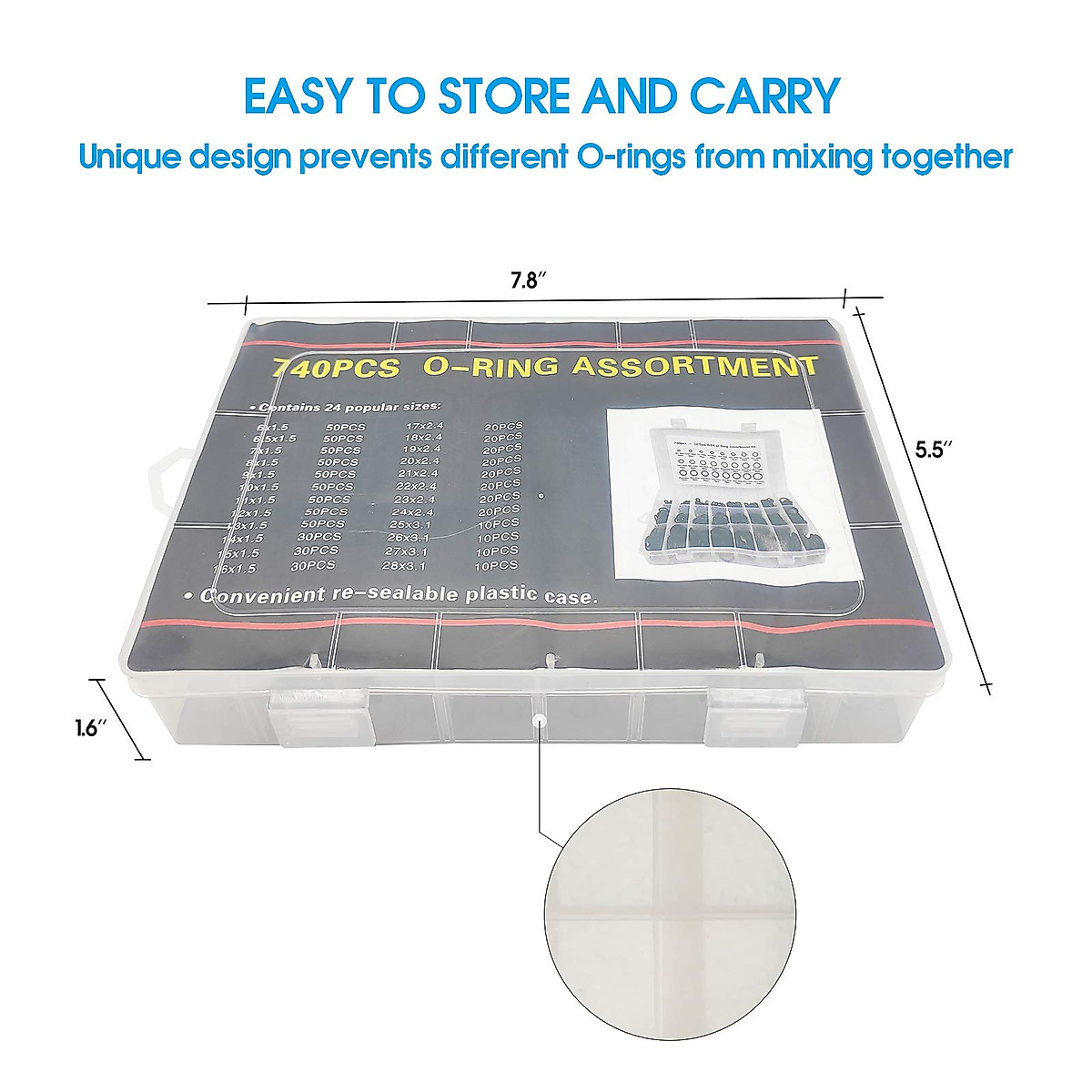 Boatsea 740pcs Rubber O Ring Assortment Kits 24 Sizes Sealing Gasket Washer Made of Nitrile Rubber NBR for Automotive Repair, Plumbing and Faucet, Air or Gas Connections, Resist Oil and Heat O-Rings