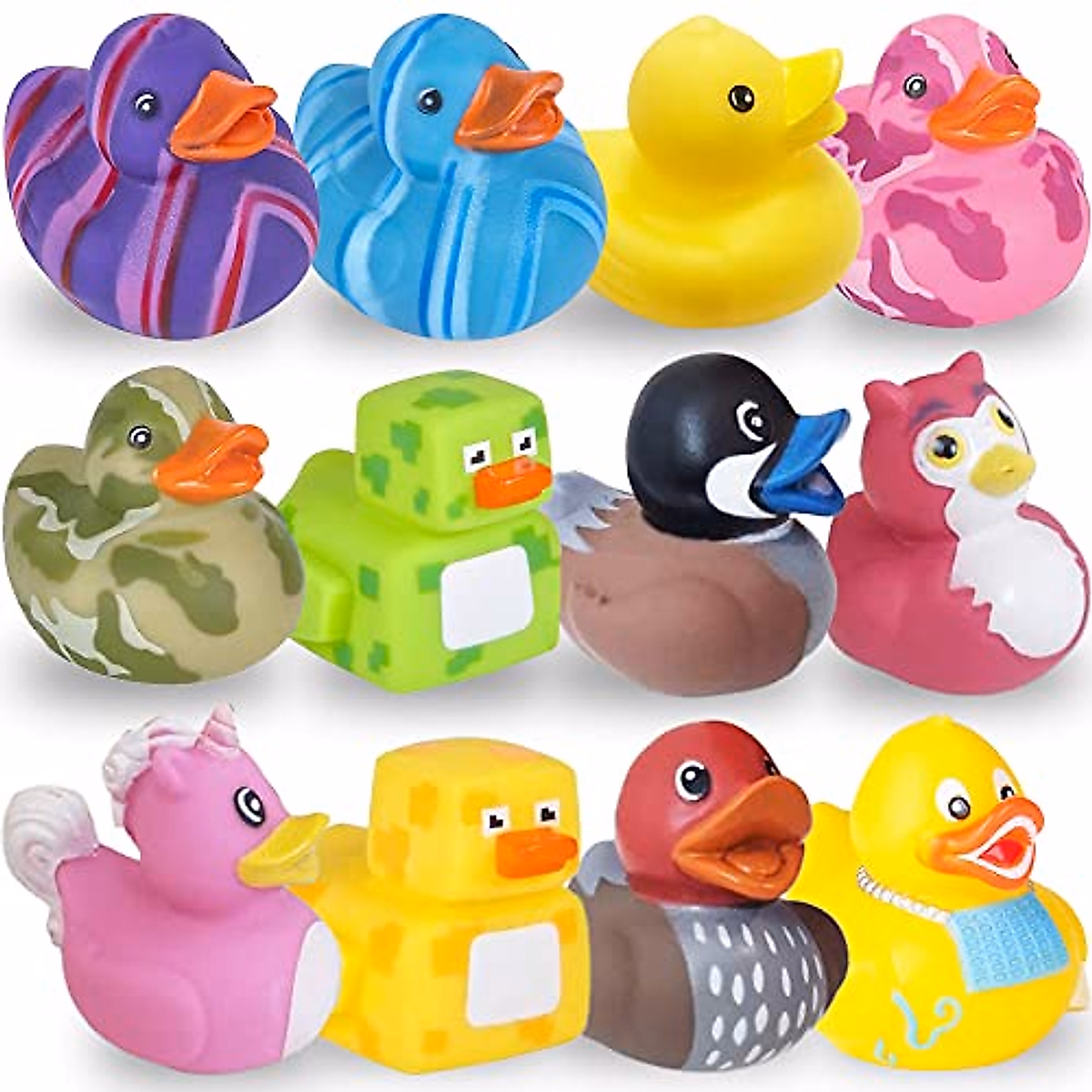 ArtCreativity Assorted Rubber Duckies for Kids and Toddlers - Pack of 12 Cute Duck Bath Tub Pool Toys in Multiple Characters, Fun Carnival Supplies, Birthday Party Favors for Boys and Girls