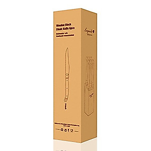 Laguiole By FlyingColors Steak Knife Set, Micro Serrated Blade, Stainless Steel, Wood Block, Red Color Handle, 6 Pieces (Red)