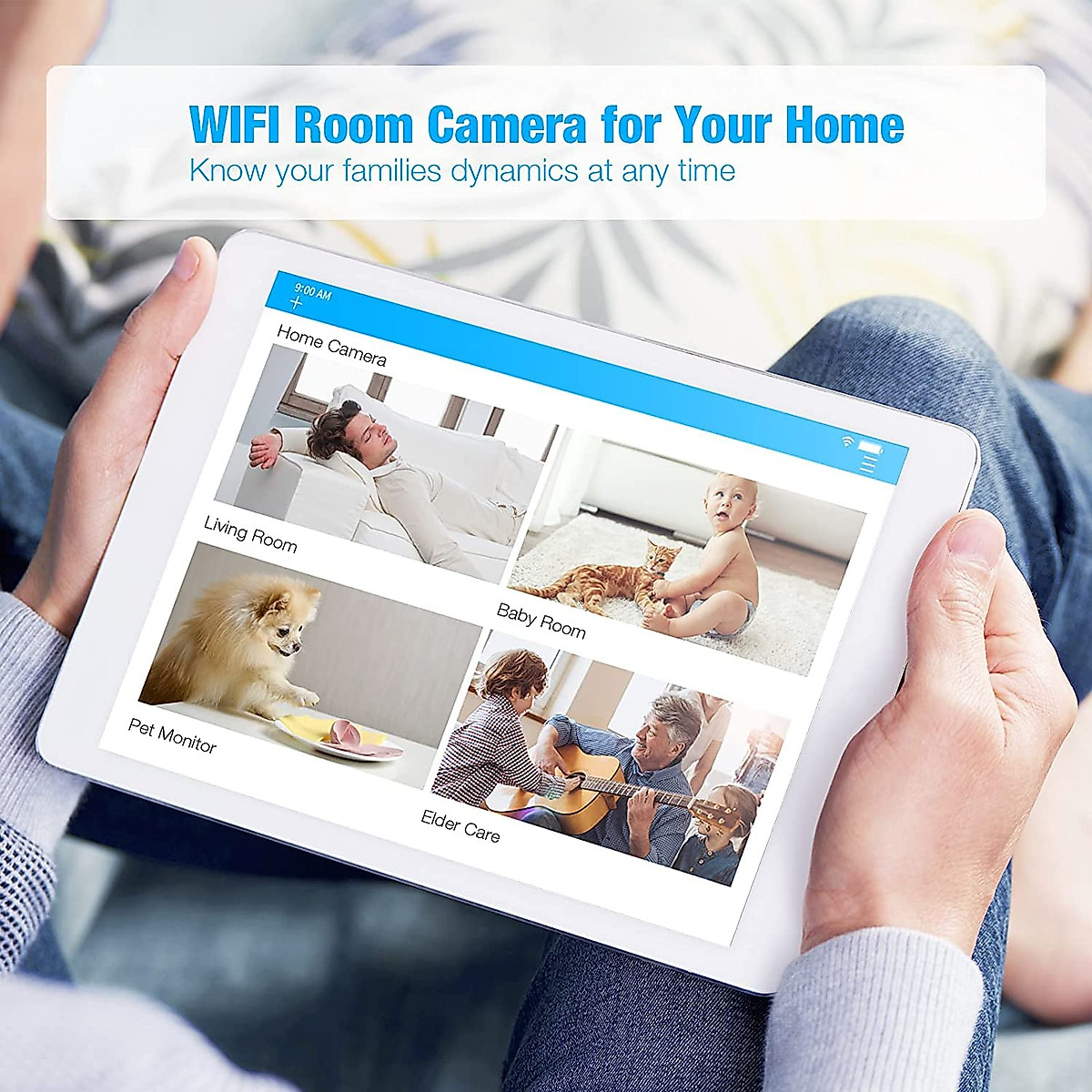 Ebitcam Baby Monitor with Camera and Audio, 1080P Indoor Pet Camera with Sound/Motion Detect, Night Vision, Two Way Talk, WiFi Connect and Compatible with Alexa Indoor Cam for Home Security Camera