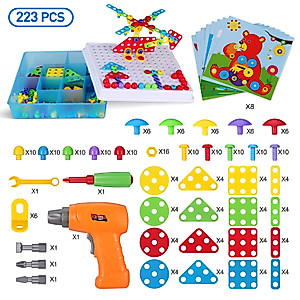 Haifeng 223 Pieces Kid Screwdriver Toy Set, Create and Design Drill kit, Magic Play Toolbox for Kids, Game Activities Center for Kids Ages 3-10 Years Old