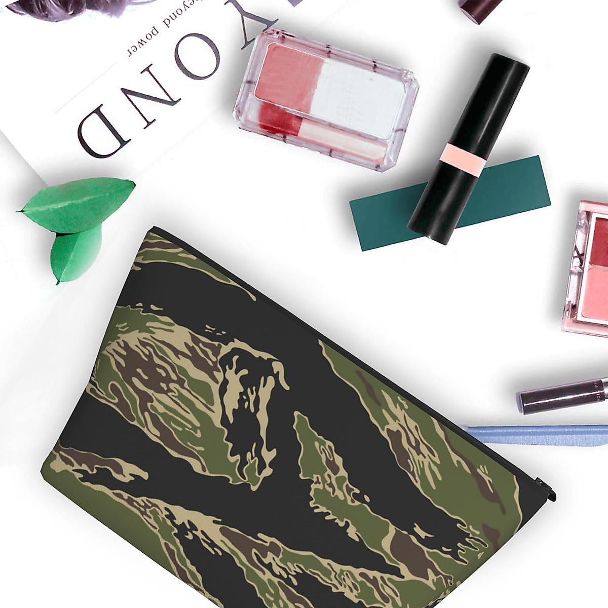 Lightweight Travel Portable Cosmetic Bag Compatible with Army Military Camouflage Vietnam Tiger Stripe Camo, Casual Toiletry Makeup Carrying Pouch Multifunction Coin Cash Storage Cases for Women