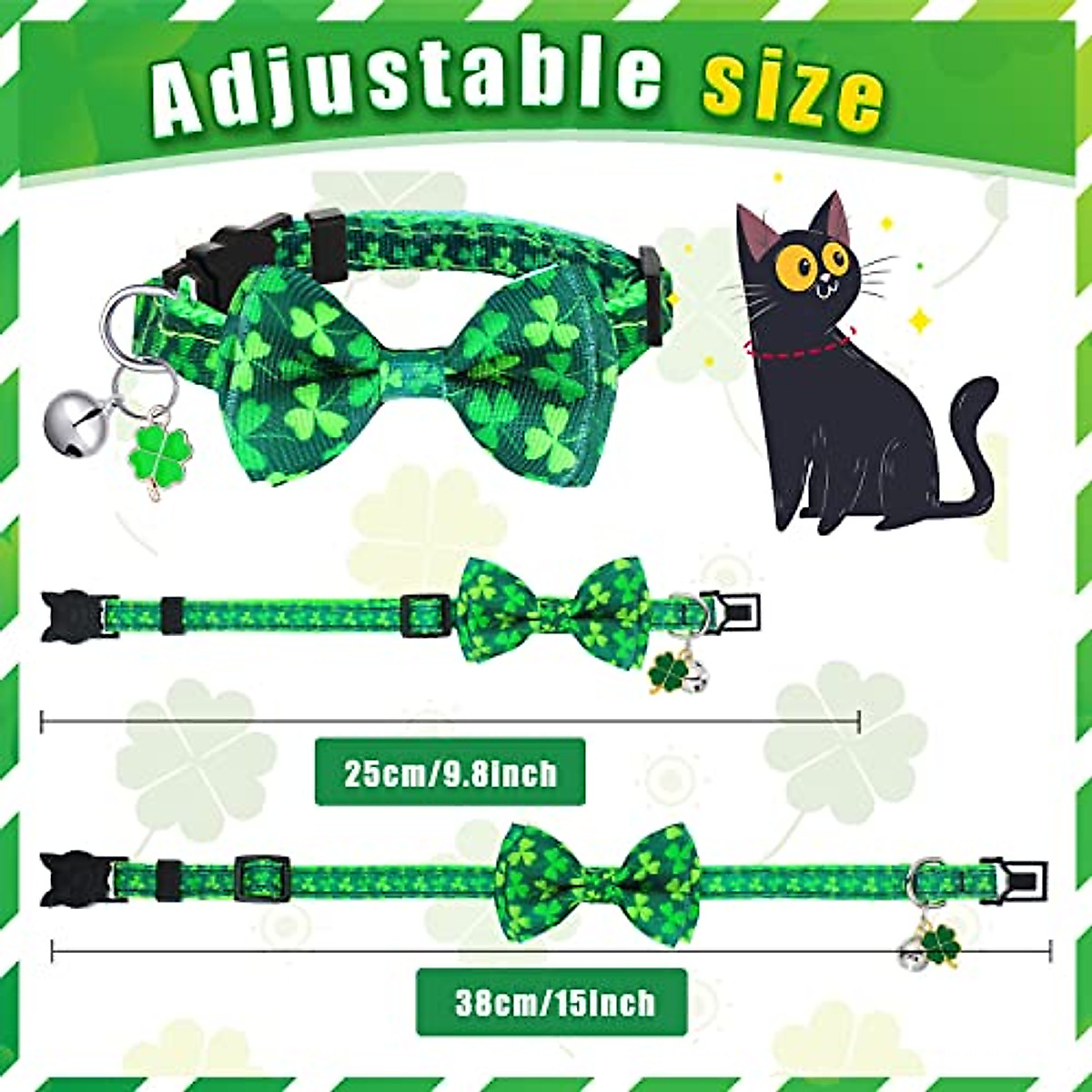 9 Pcs Holiday Cat Collars Easter Breakaway Cat Collar with Bow Tie and Bell Adjustable St. Patrick's Day Valentine's Day and Safety Buckle Collars for Kitten Puppy Festivals and Daily (Medium)