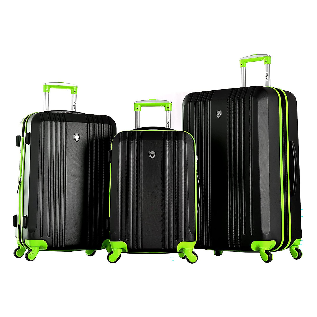 Olympia U.S.A. Apache 3-Piece Expandable Hardside Lightweight Luggage Set with Spinner Wheels, Laptop Compartment Black/Lime