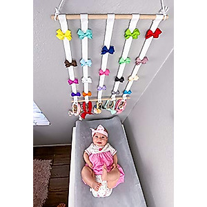 Hair Bow Holder Organizer for Girls - White Cotton Ribbons - Headband, Hair Tie, Clip, Bow Organizers - Baby Hair Accessories Storage Display - Decoration for Girls Room - Baby and Toddler