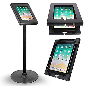 Pyle Anti-Theft Tablet Security Stand Kiosk - Heavy Duty Aluminum Metal Floor Standing Mount Tablet Case Holder Display w/ 37.80 Inch Pole Height, Designed for iPad 2 3 4 Air Tablets -PSPADLK45 Black
