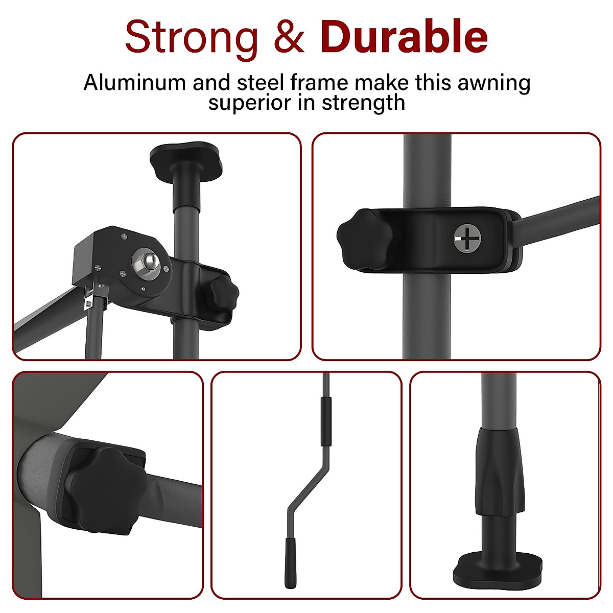 STEELAID Manual Retractable Awning – 59” Non-Screw Outdoor Sun Shade – Adjustable Pergola Shade Cover with UV Protection – 100% Polyester Made Outdoor Canopy – Ideal for Any Window or Door