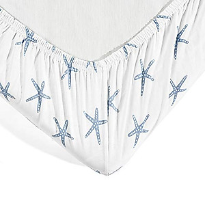 Lush Decor Baby Seaside Starfish Organic Cotton 2 Pack Fitted Crib Sheet, Blue, 52" L x 28" W + 9" Drop