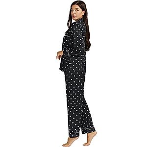 Womens Silk Satin Pajamas Set Sleepwear Loungewear Black XL