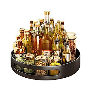 BULTIWEUD 1 Tier Lazy Susan Turntable Spice Rack Organizer Food Storage Container for Kitchen Cabinet, Spinning Organizer for Spices,Condiments,Black