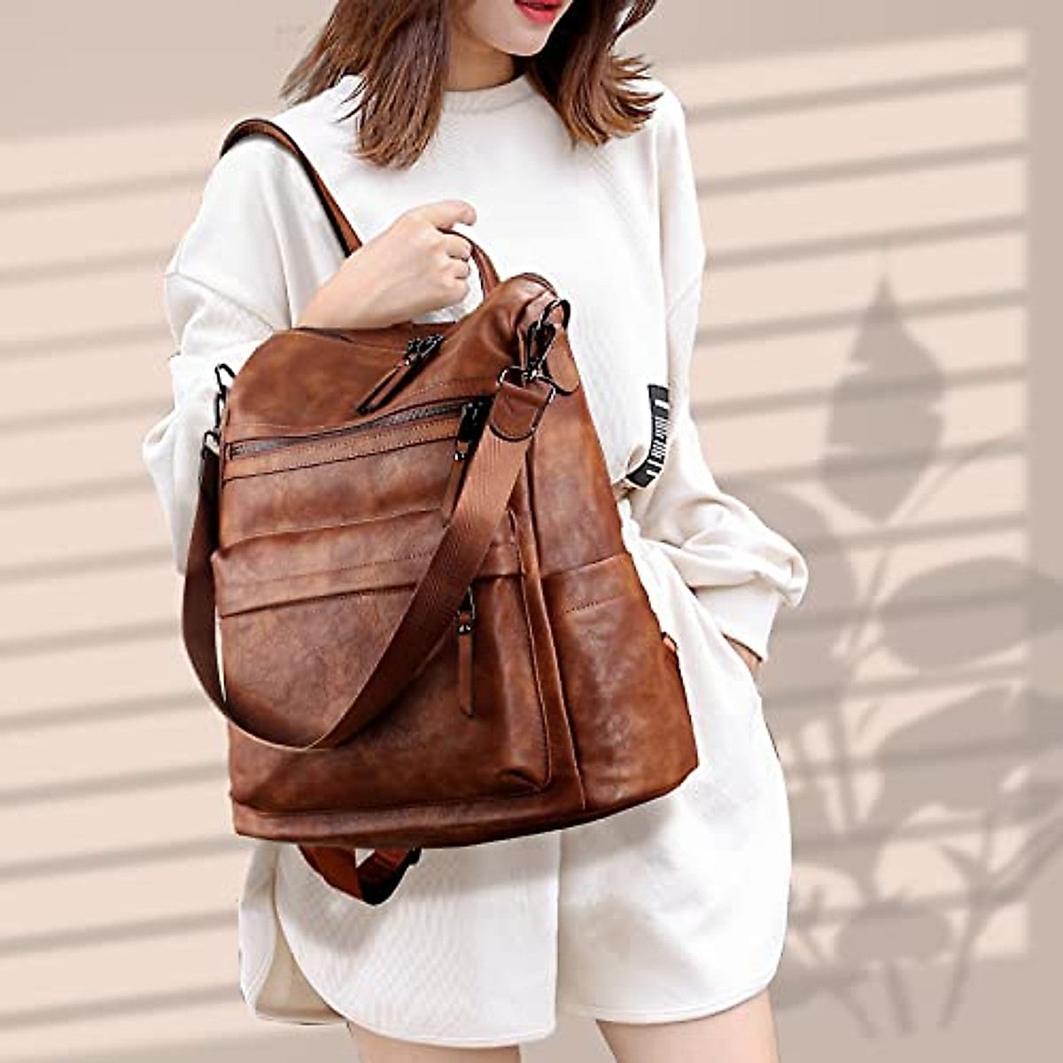 CASEEK Women Backpack Purse Fashion Leather Designer Shoulder Bags Casual Travel Bag Multipurpose Convertible Satchel Handbag