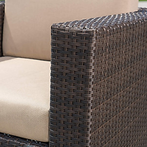 Christopher Knight Home Puerta Outdoor Wicker Swivel Club Chairs with Water Resistant Cushions, 2-Pcs Set, Dark Brown / Beige