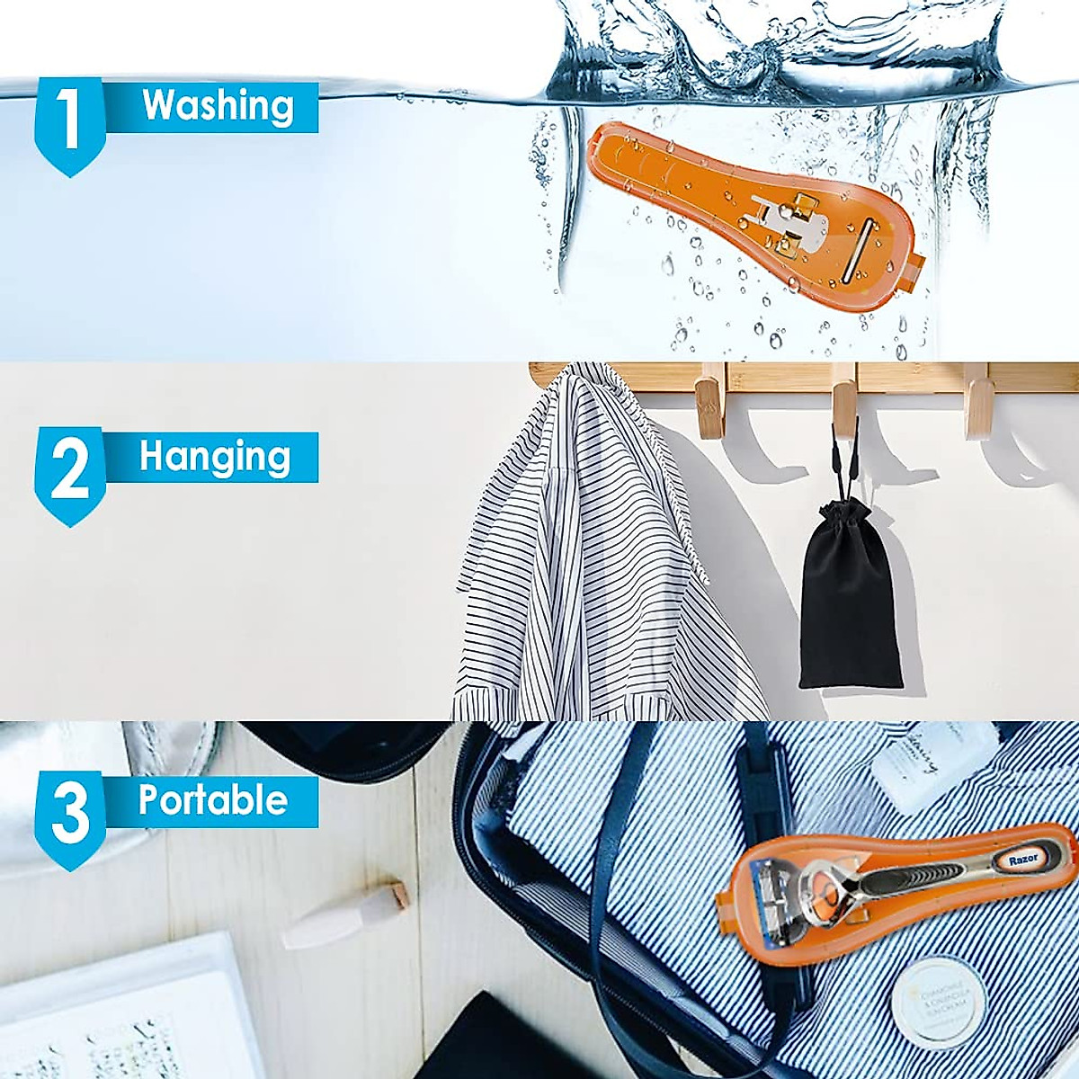 Enerfort Razor Case Compatible with Gillette Proglide Fusion Men's Razor, Razor Travel Protector Case with Carrying Bag for Manual Razor - Orange
