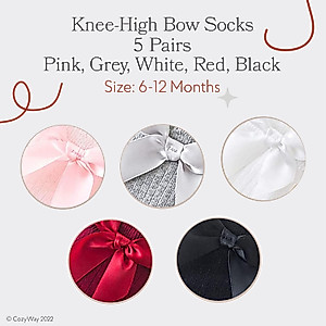 CozyWay Baby Knee High Bow Socks For Baby Girls Infant 6-12 Months 5-5 Pack