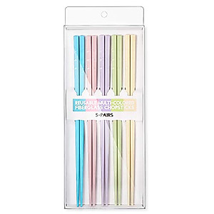 Hiware Reusable Fiberglass Chopsticks Dishwasher Safe, Lightweight, Multicolor - 5 Pairs Gift Set