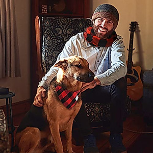 E-Clover Dog Bandanas Matching Owner Scarf Buffalo Plaid Dog Bandana Bibs with Tartan Scarves Shawl for Medium Large Dogs Dad Mom Costume Red Black