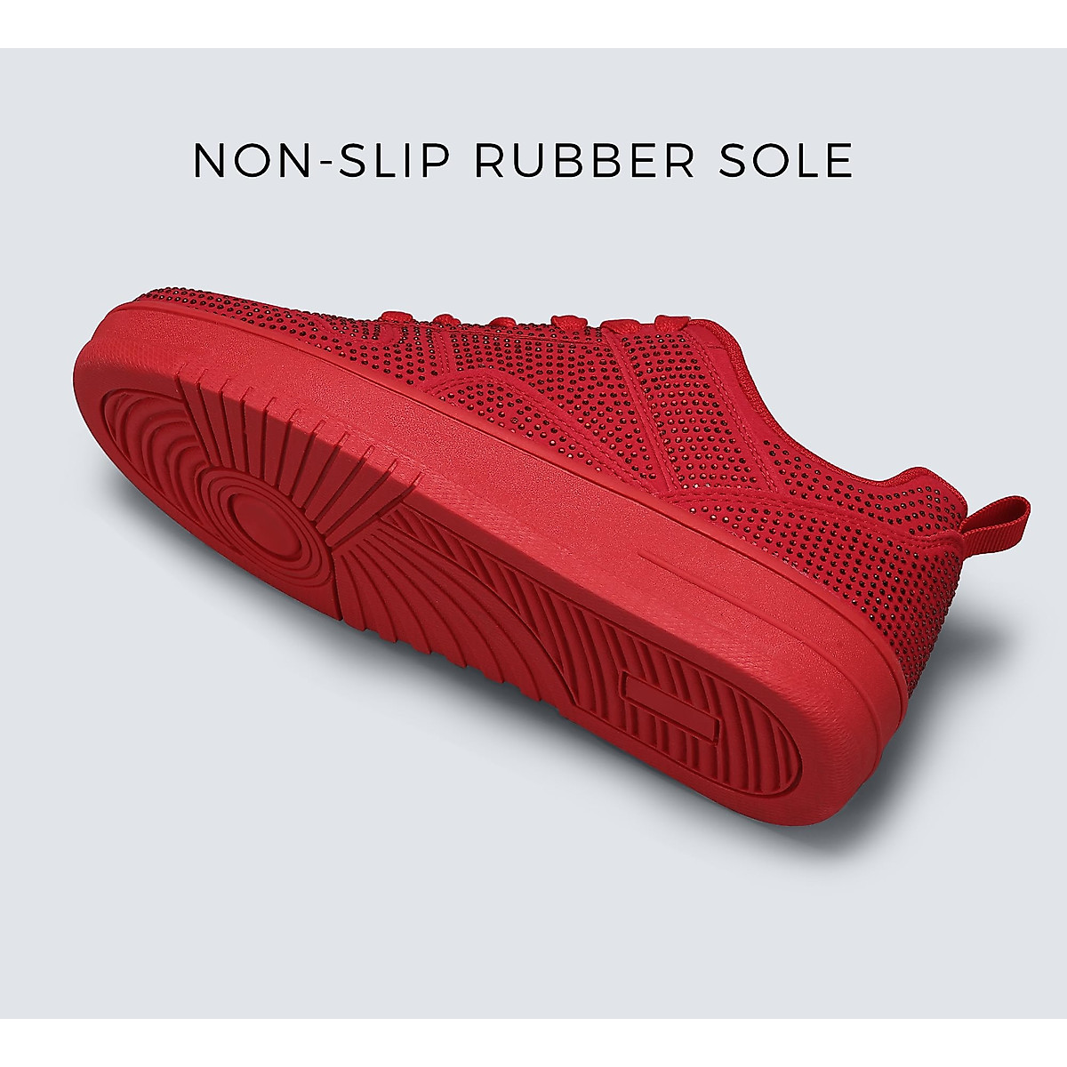 LUCKY STEP Women Fashion Sparkle Rhinestone Sneakers White Leather Low Top Tennis Shoes Lace Up Casual Comfortable Walking Shoe(Red Rhinestone,10B(M) US)