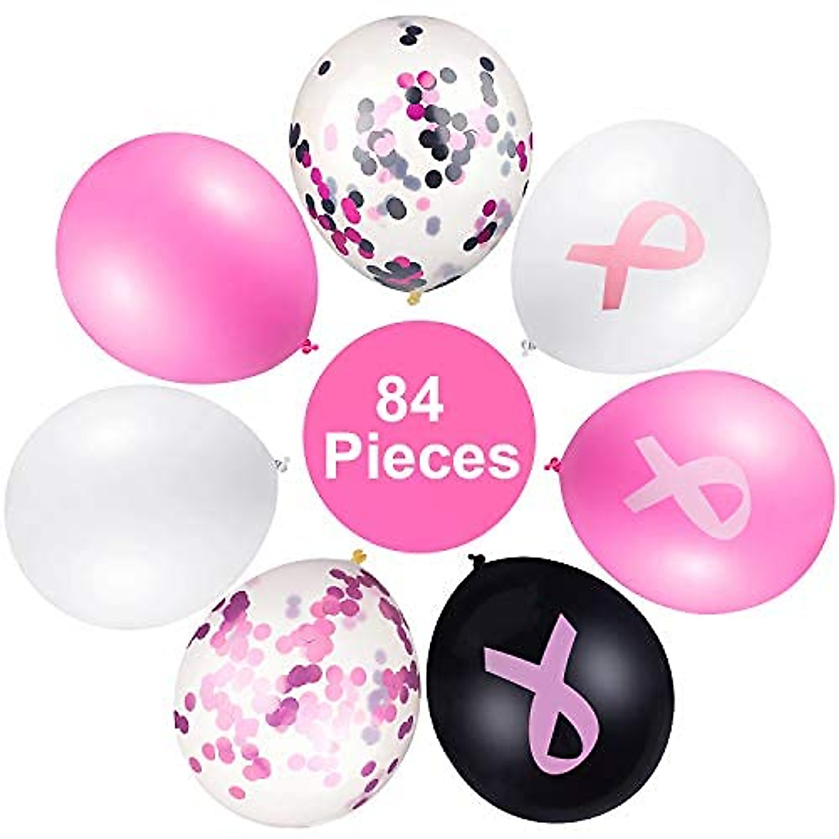 84 Pieces Pink Ribbon Balloons Breast Cancer Awareness Balloons Transparent Confetti Glitter Balloons Set for Party Decoration