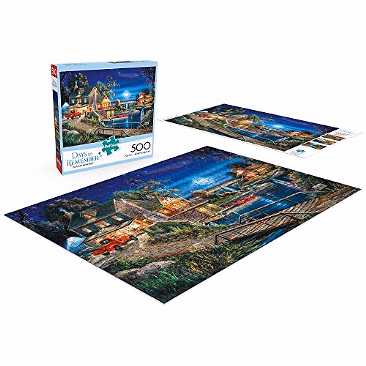 Buffalo Games - Beachcombers - 750 Piece Jigsaw Puzzle Multicolor, 24" L X 18" W & Days to Remember - Autumn Memories - 500 Piece Jigsaw Puzzle, Blue,red, Brown, 21.25" L X 15" W