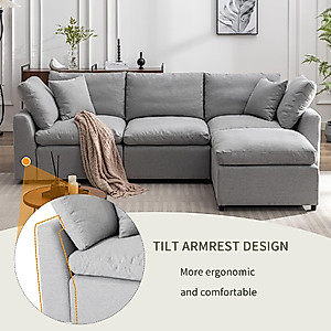 Taiweny Down Filled Convertible Modular Sectional Sofa, Modern Modular 3-Seat L-Shape Sofa Couch with Convertible Ottoman, Cloud Sofa Couch with Feather Filled for Living Room Apartment(Light Grey)
