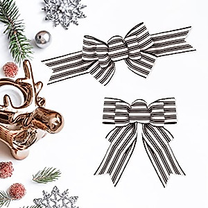 Meseey 2 Pcs Farmhouse Stripe Wired Ribbon Handmade Premade Black and White Striped Burlap Bows for Wreaths Tree Decorations Gift Wrapping Outdoor Decoration(Black and White Stripe)
