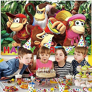 Donkey Country Party Supplies, 5x3FT Kong Theme Happy Birthday Party Banner Donkey Country Party Decoration Backdrop Background for Kids